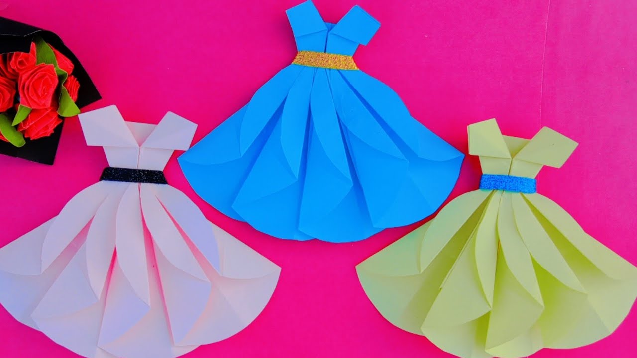Diy Barbie dress with paper |paper frock making |pretty origami dress ...