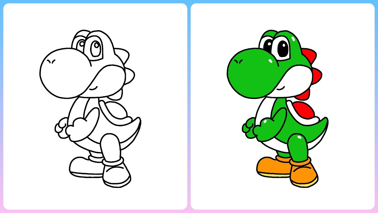 How to draw Super Mario Yoshi | Easy step-by-step drawing | Little ...