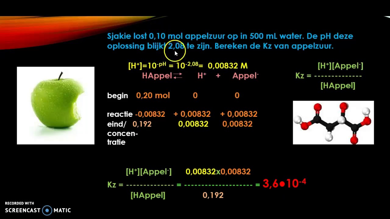 Rekenen aan zwakke zuren: Kz en molariteit berekenen - YouTube