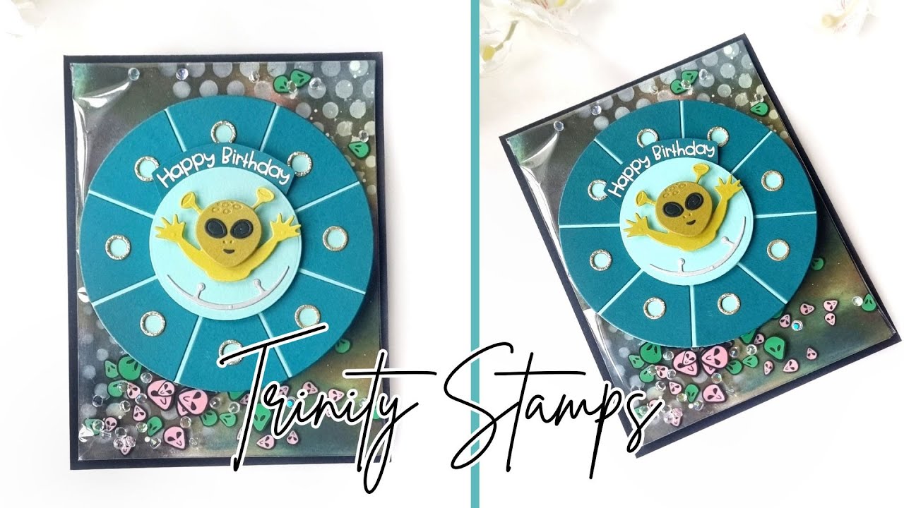 Shaker Card with a Space Alien Twist | Trinity Stamps UFO Card - YouTube
