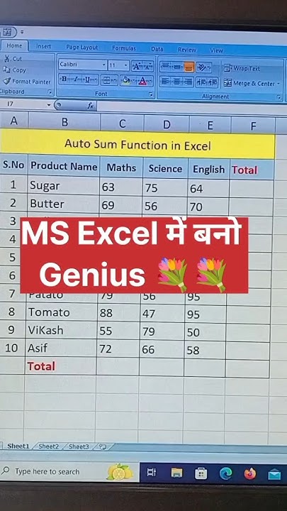 MS Excel में Auto Sum कैसे करें?🌹🌹 How to do Auto sum in ms Excel 💞 #exceltips 💐#excelshorts 💖💖 ...