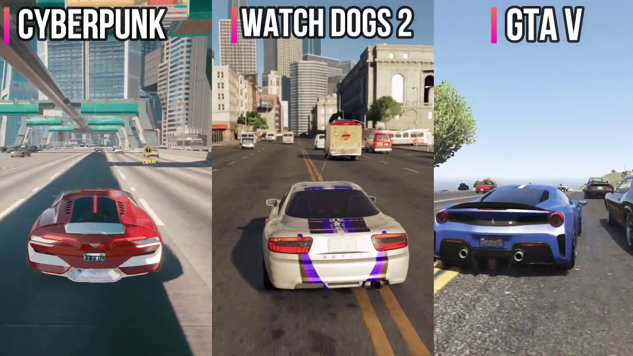 Cyberpunk 2077 vs watchdogs 2 vs GTA V !! Gameplay Drive Comparison ...