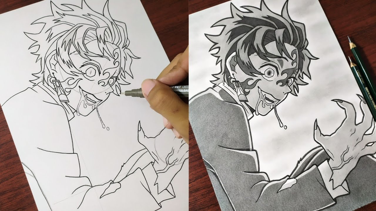 How to Draw "Demon King Tanjiro" | Step by Step (Tutorial) - Kimetsu no ...
