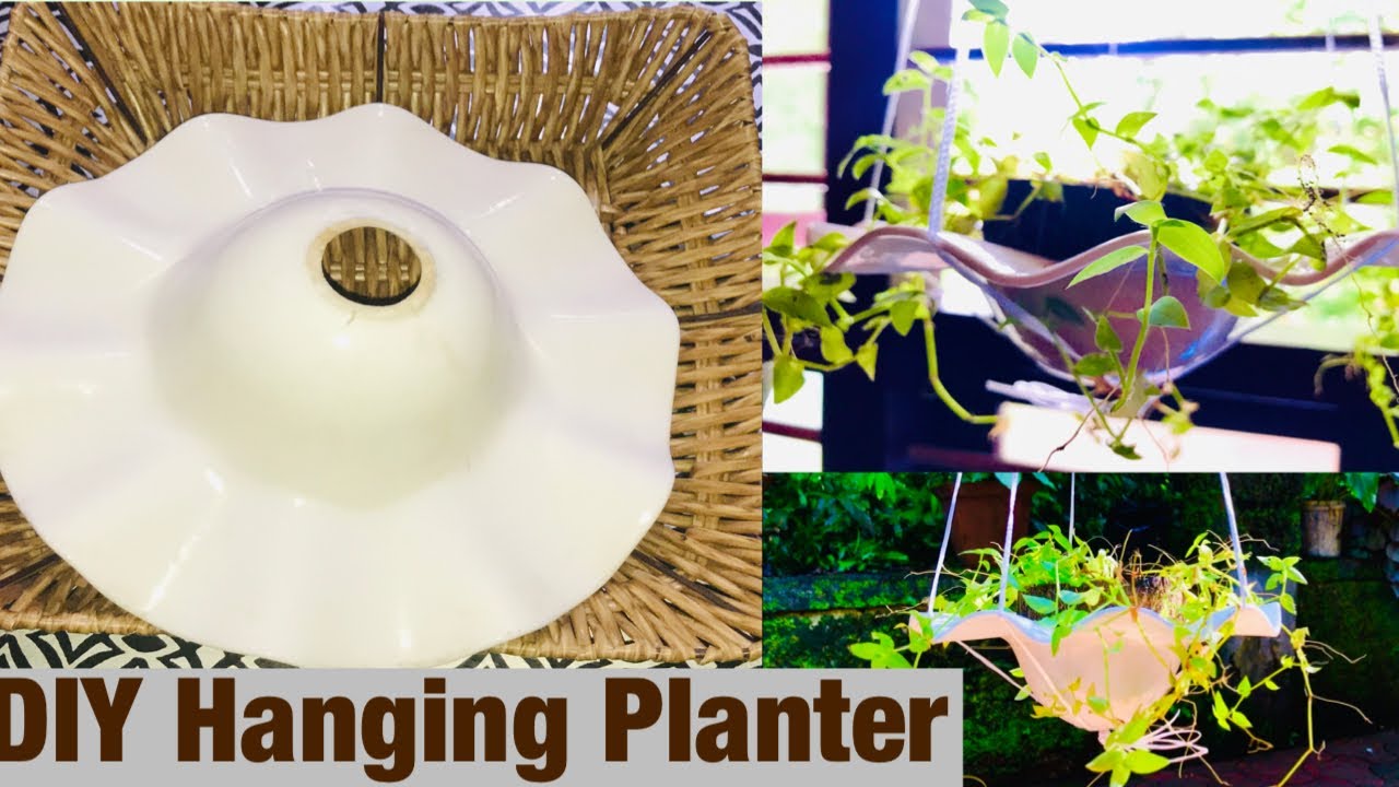 Hanging Planter with old lamp shade/ DIY Indoor planter / Reuse of old ...