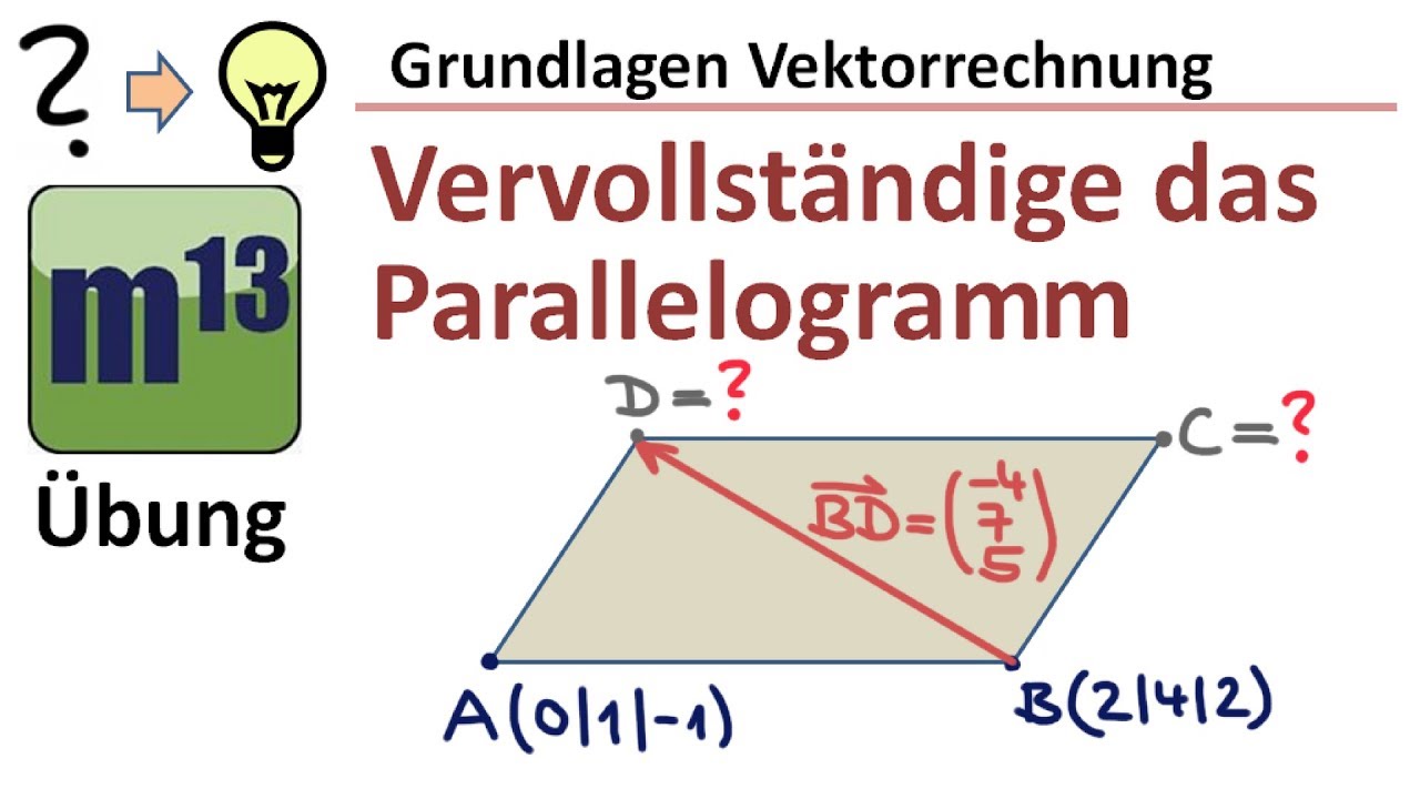 Parallelogramm mit Hilfe von Vektoren vervollständigen, 2 Punkte u ...