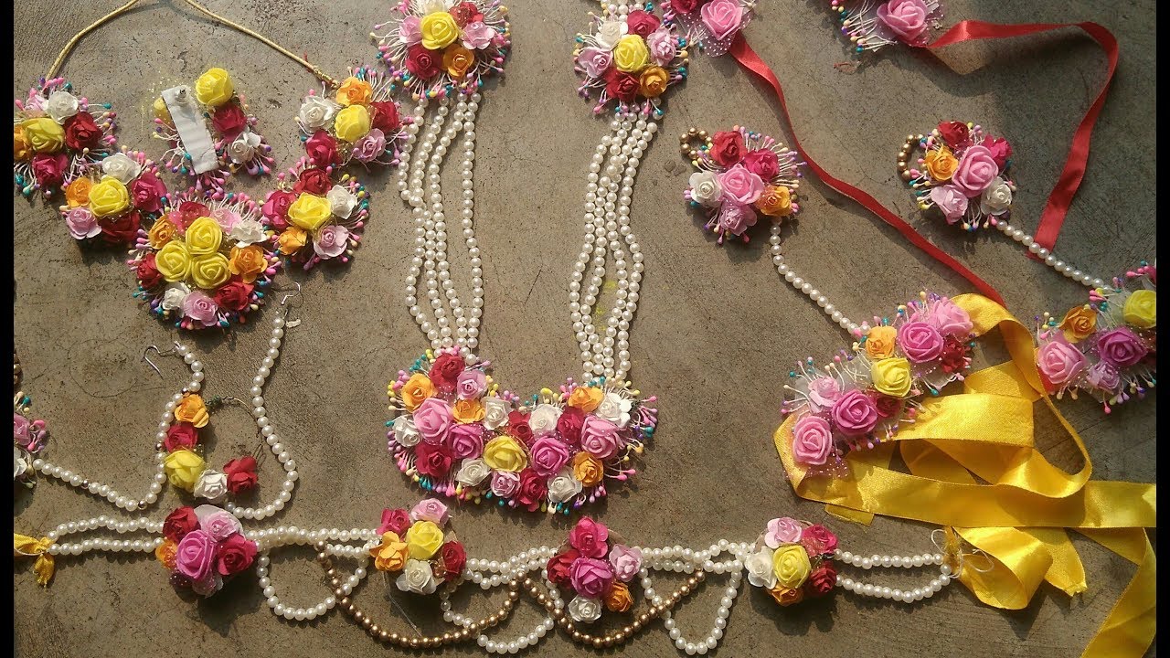 Flower jewellery for mehendi or Haldi function || creativity with jazz ...