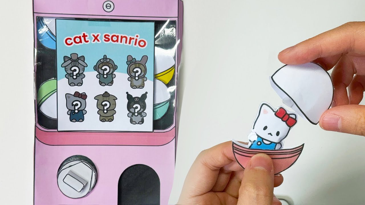[paper diy] GACHA machine cat x SANRIO random - YouTube