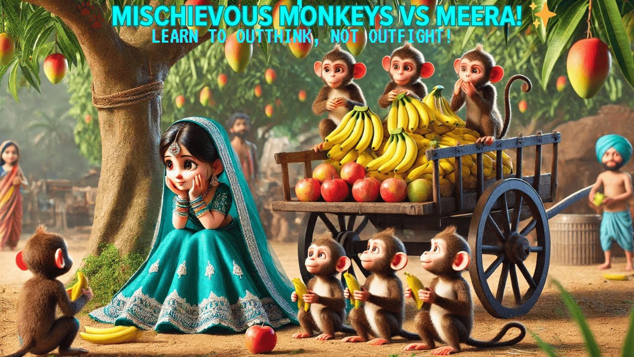 🐾 "Mischievous Monkeys vs Meera! 🌳 A Magical Story of Wisdom and Wit! 🌟 ...