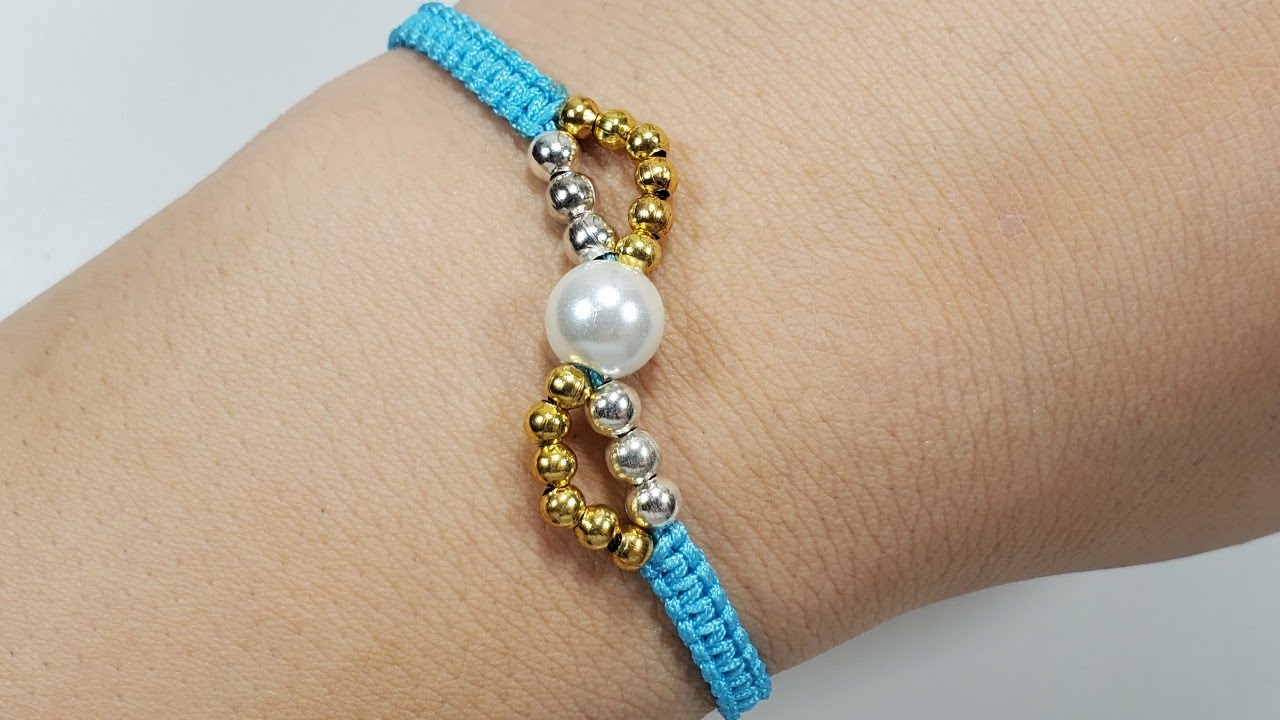 Pulsera de hilo fácil con cuentas y perla ️ - YouTube