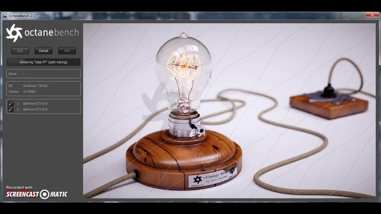 Benchmark Octane Bench 2.17 dual Nvidia Geforce GTX 670 - YouTube