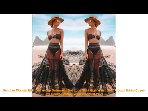 Summer Women Bikini Cover Up Swimwear Dot Long Skirt High Waist See Th