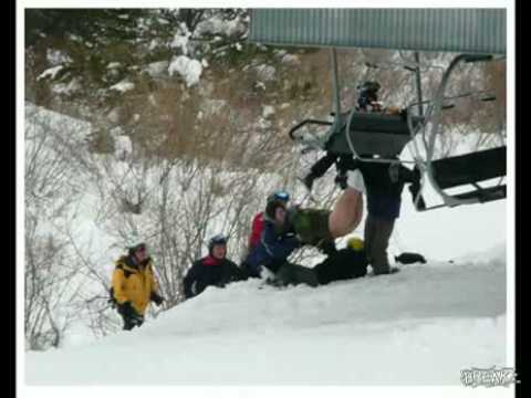 Dude Falls Off Ski Lift - YouTube