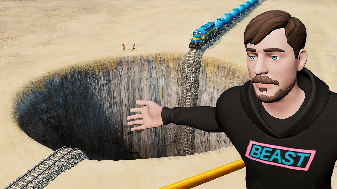 Train Vs Giant Pit with Mr Beast but in BeamNG.Drive - YouTube