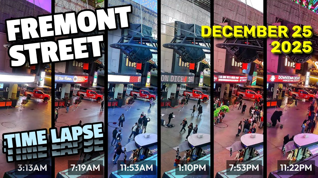 Christmas Day On Fremont Street In Downtown LAS VEGAS - 24 Hour Time ...
