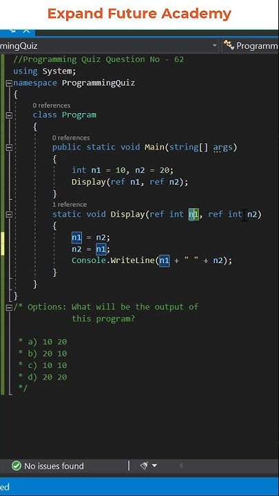 Solution for Programming Quiz Questions - Q62 - Expand Future Academy #Shorts #CSharp #Dotnet ...