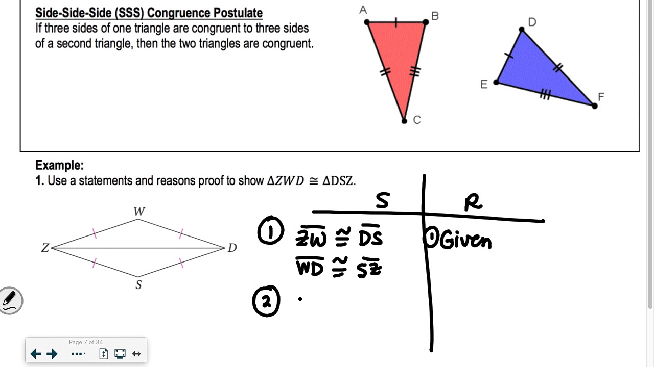 Section 4.2 Geometry: Proving Triangles Congruent SSS and SAS - YouTube