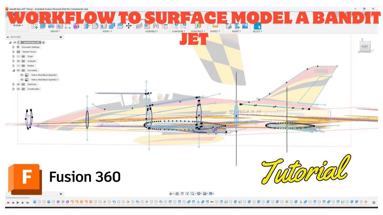 Workflow to surface model a Bandit jet in Fusion 360 - YouTube