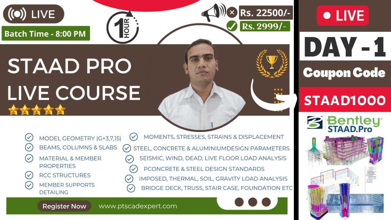 STAAD PRO V8I SS6 Professional Diploma LIVE Training | Day-1 LIVE Class ...