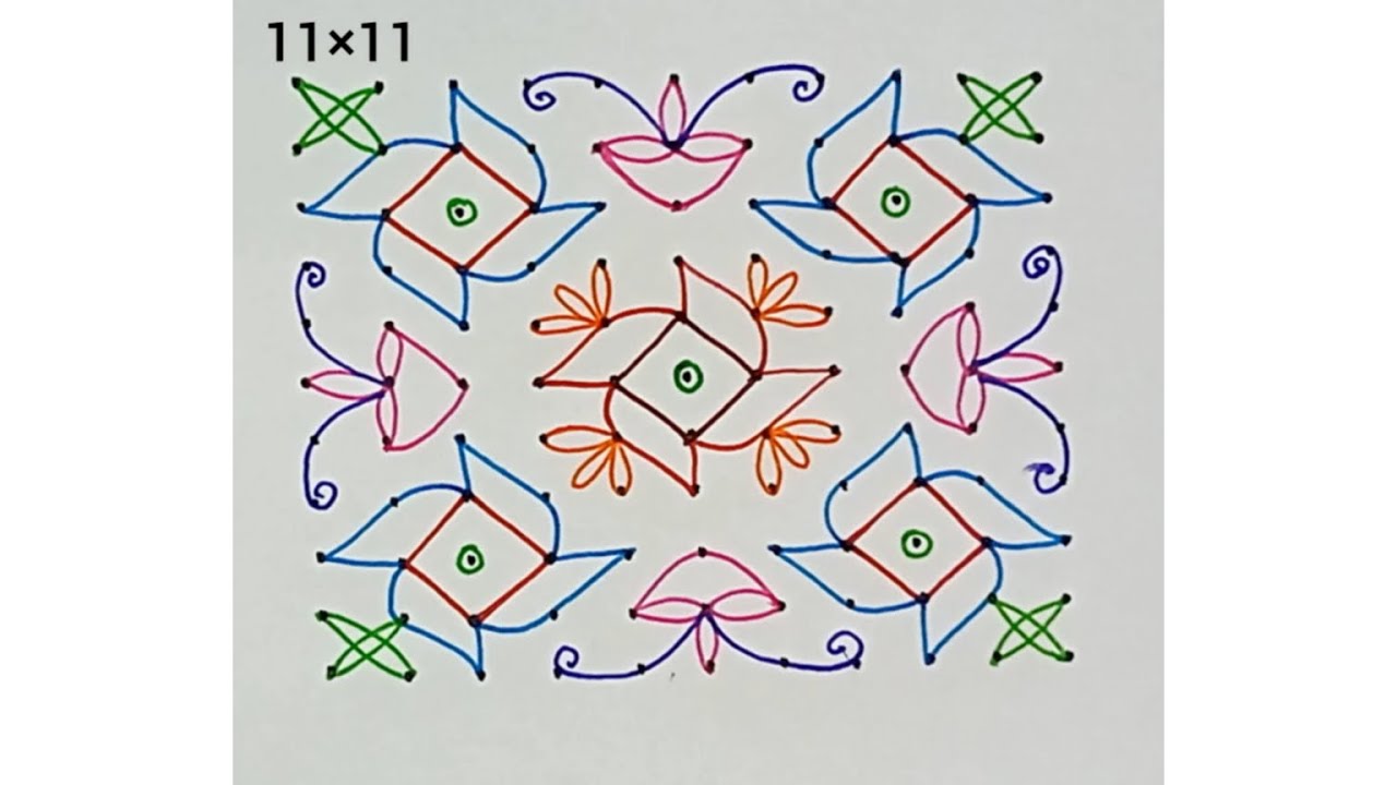 Attractive Rangoli For Beginners /Deepa Rangoli With Dots 11×11 - YouTube