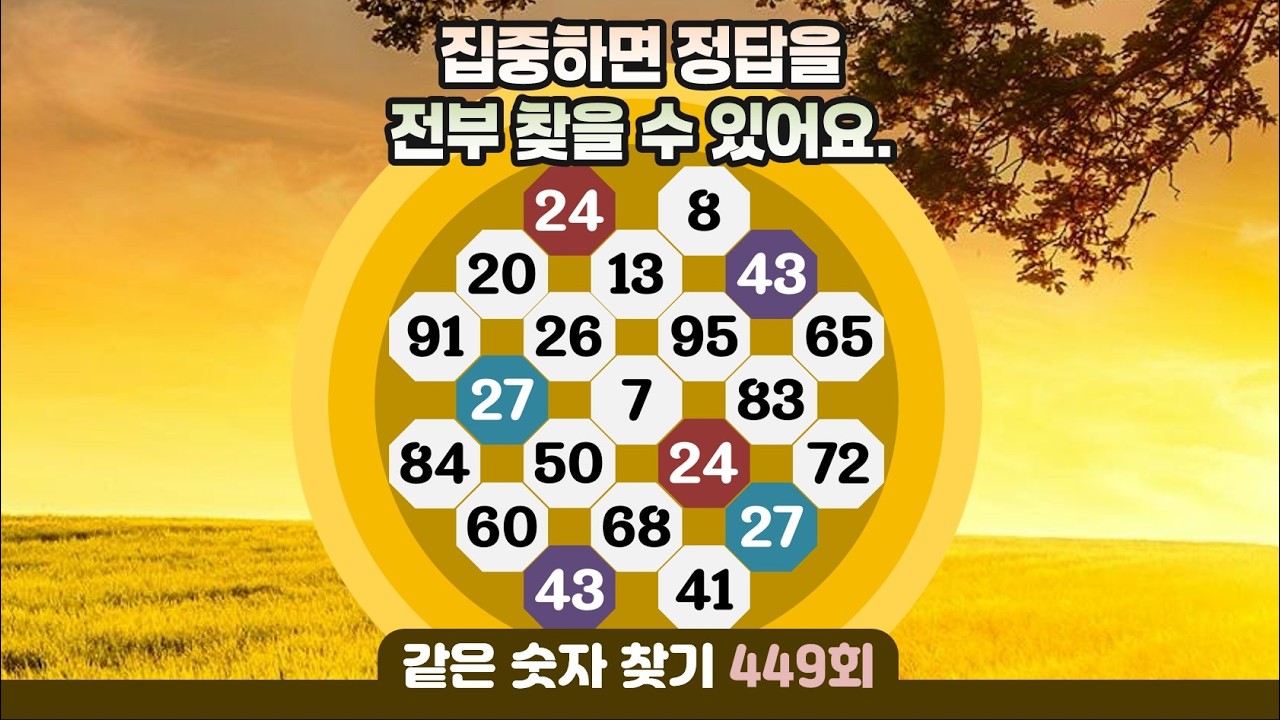 같은숫자찾기 449회 집중하면 정답을 전부 찾을 수 있어요 같은숫자찾기 퀴즈 치매예방퀴즈 두뇌운동 Number