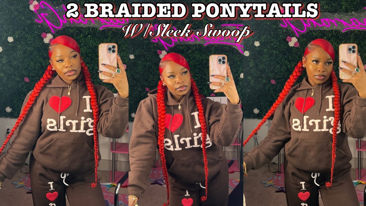 How To :2 LOW BRAIDED PONYTAILS WITH SWOOP WITH BRAIDING HAIR ...