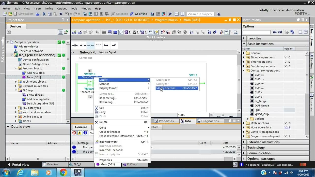 Siemens PLC TIA how to work on Compare/comparator operation instruction ...
