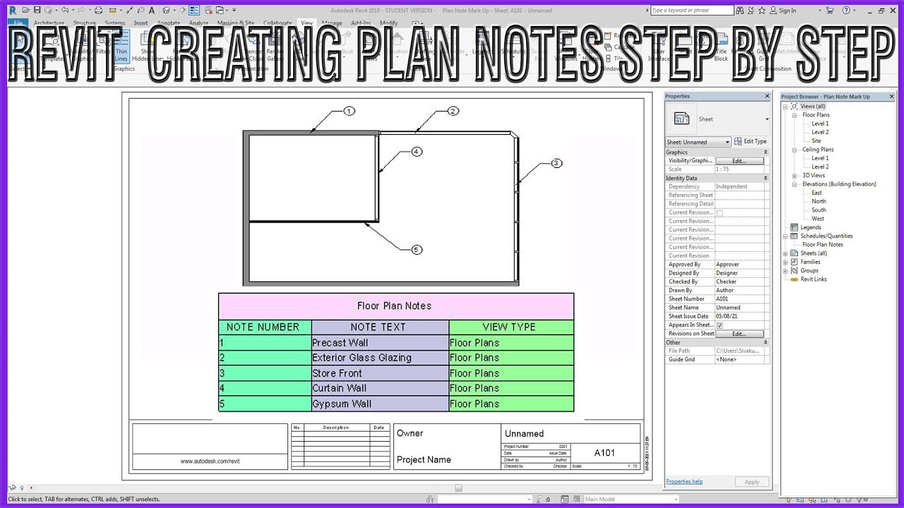 Revit Creat Efficient Plan Notes Schedule Step By Step Tutorials Revit Creat Efficient Plan Notes Schedule Step By Step Tutorials