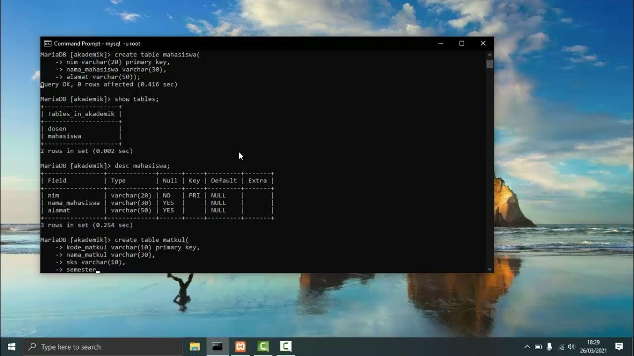 Membuat Database Akademik Menggunakan Mysql Command Prompt - YouTube