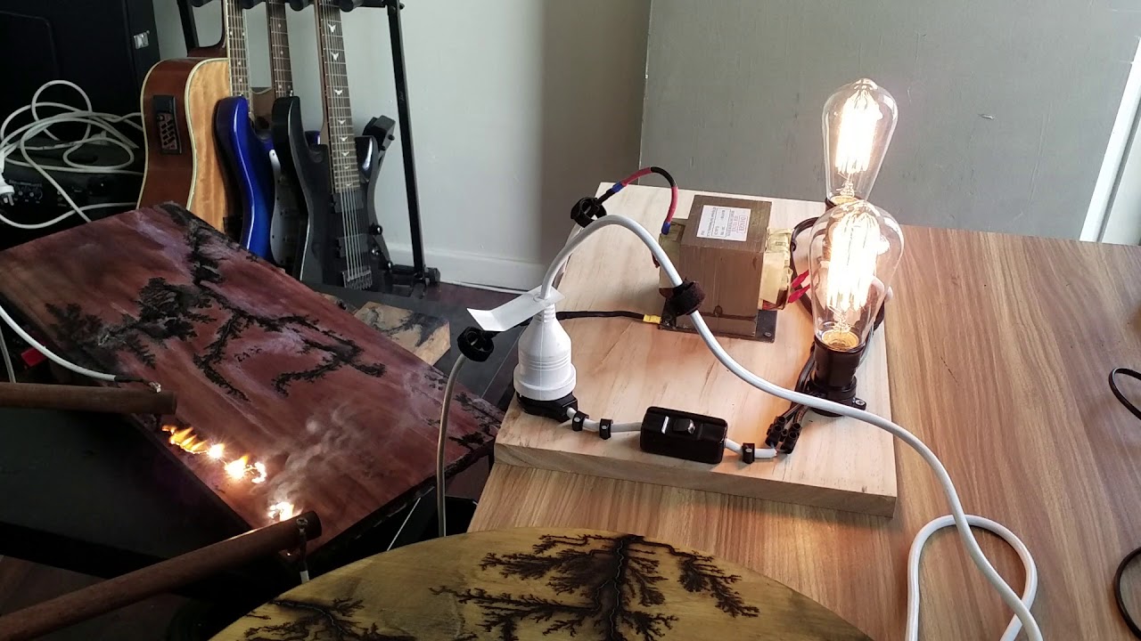 Lichtenberg wood burning on pine wood with stain - YouTube