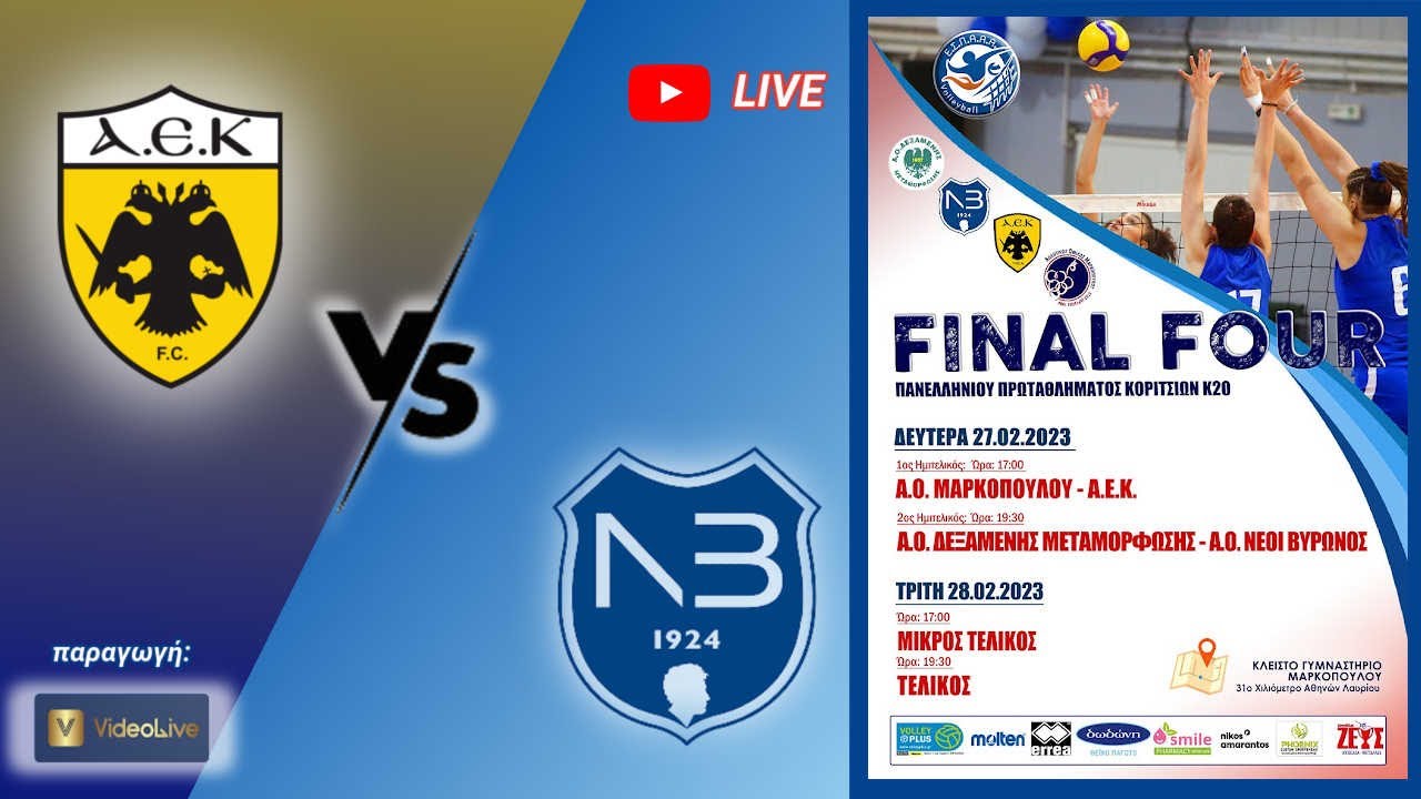 ΑΕΚ VS ΑΟ Νέοι Βύρωνος, Μικρός Τελικος Κ20 Κοριτσιών ΕΣΠΑΑΑ 2023 - YouTube