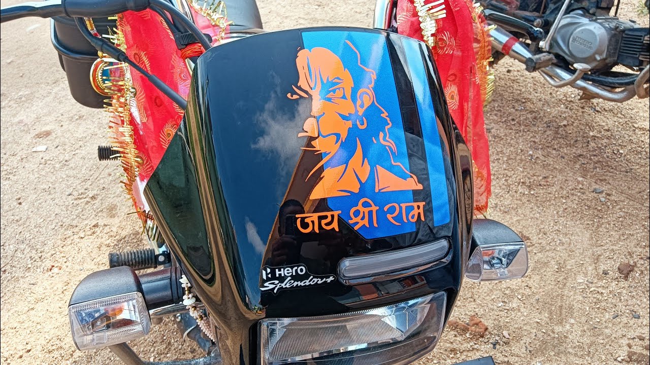 hero splendor plus bs6 bike front visor bajrangbali jai shree ram logo ...