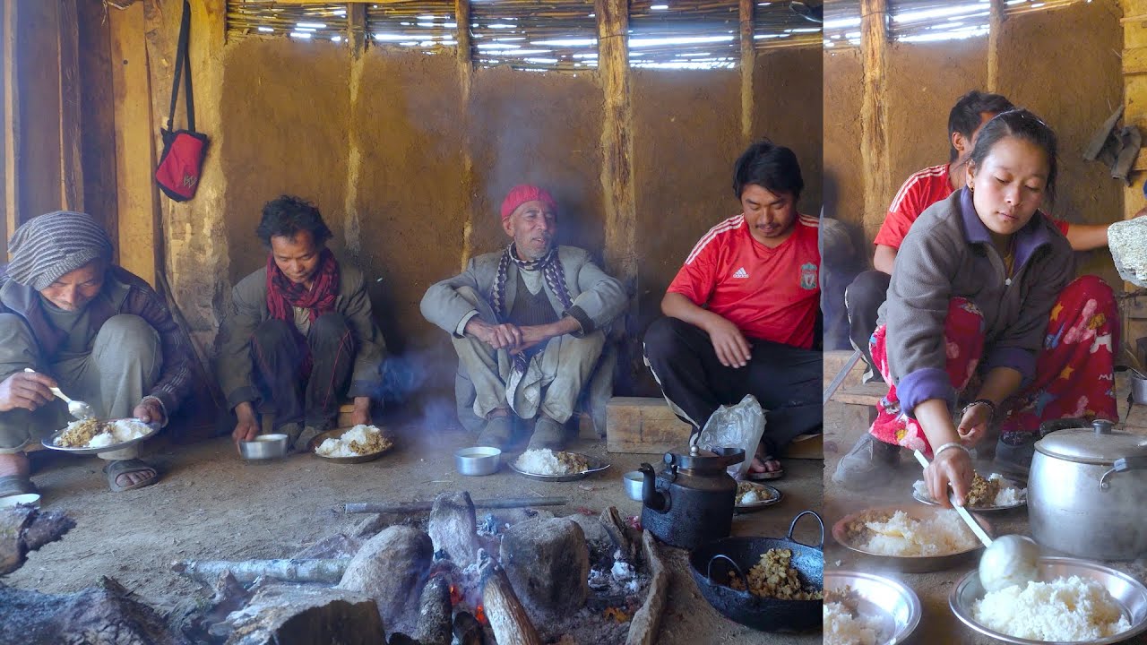 sharing food with villagers || Life in Rural Nepal || Natural rural ...