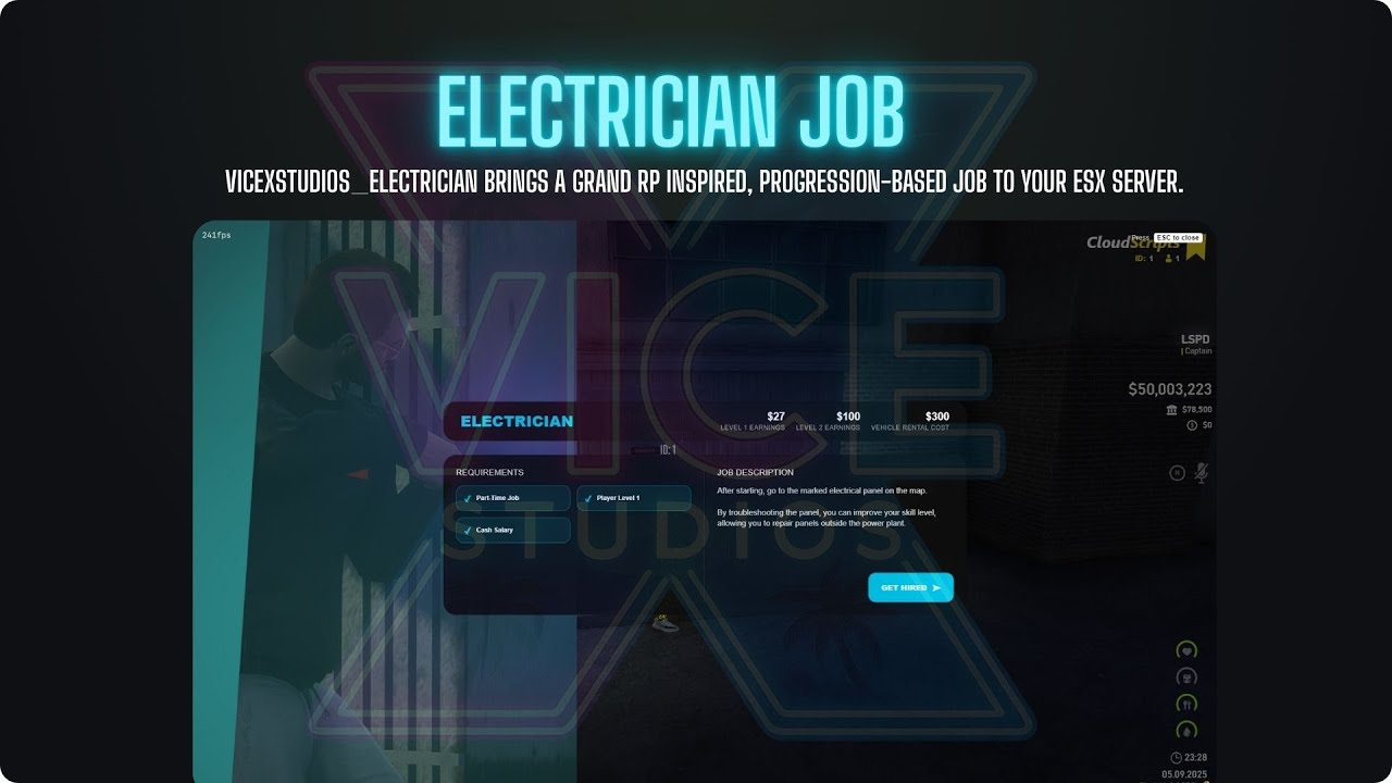 FIVEM ELECTRCIAN JOB SCRIPT - ESX - VICEX STUDIOS ( GRAND RP STYLE ...