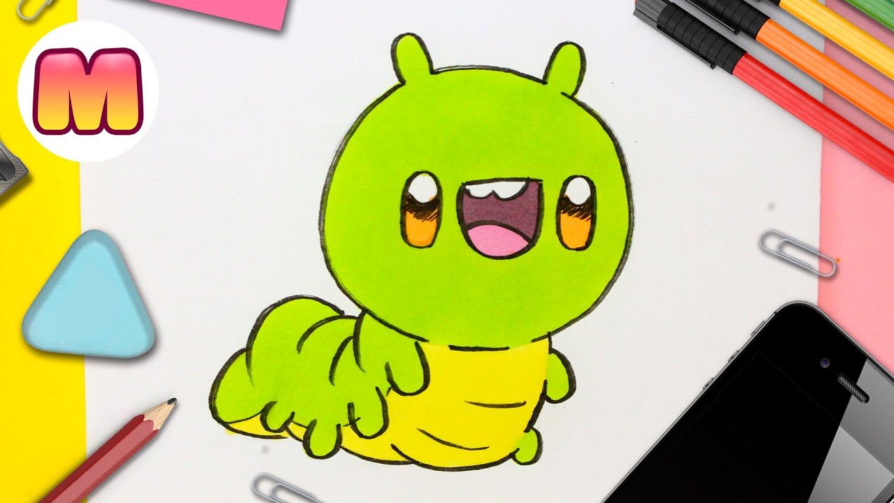 COMO DIBUJAR UNA ORUGA KAWAII 🐛 Dibujos faciles kawaii 🐛 Aprende a dibujar kawaii con Jape - YouTube