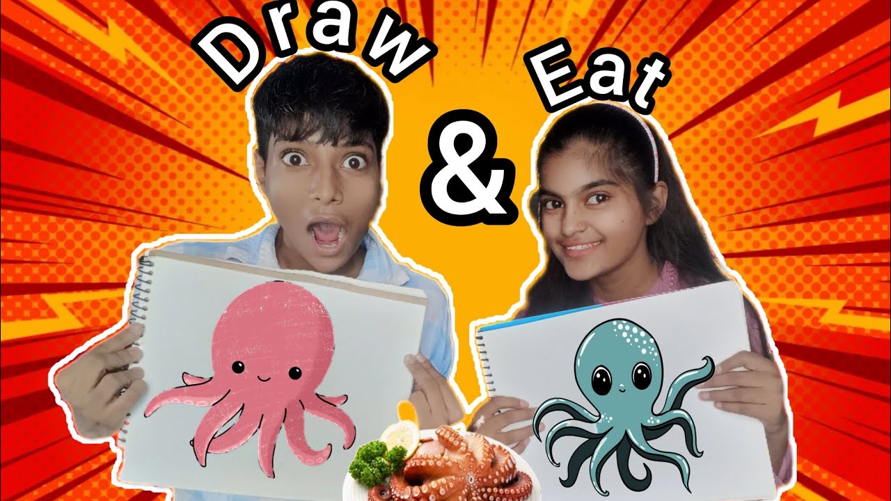 Draw & Eat Challenge | Funny Drawing vs Real Food 🍽️🐙 - YouTube