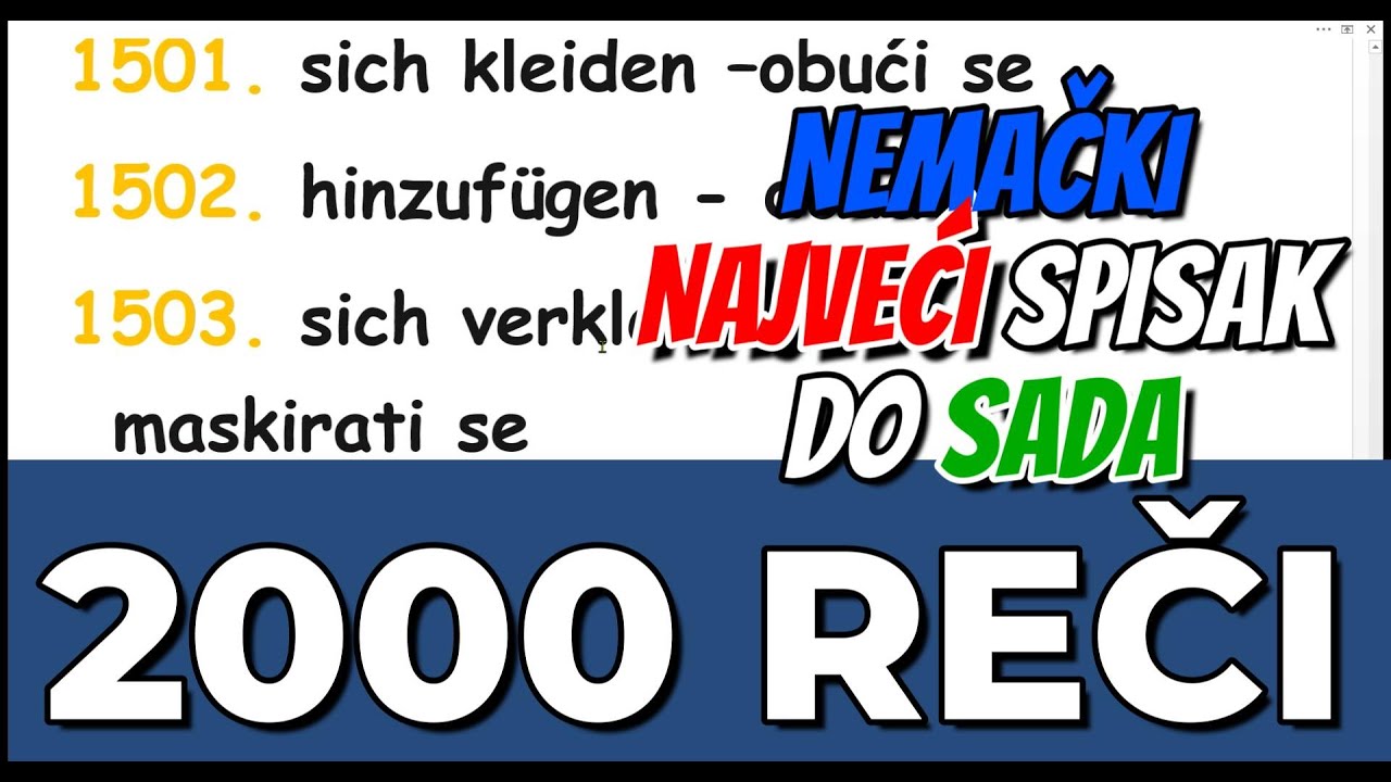 2000 NEMAČKIH REČI - SA RAZLIČITIH NIVOA - NAJVEĆI SPISAK DO SADA ...