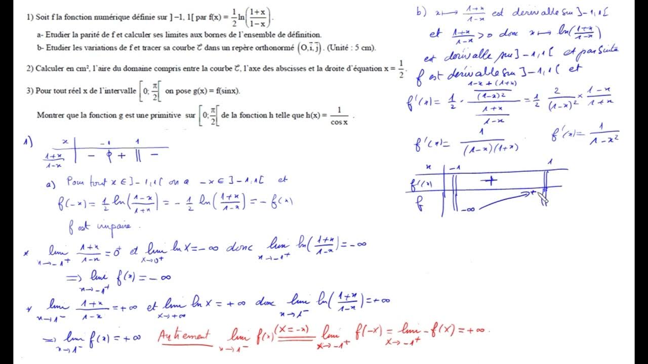 Exercice d'analyse : Etude de fonction logarithme/ Intégrales/ Calcul d ...