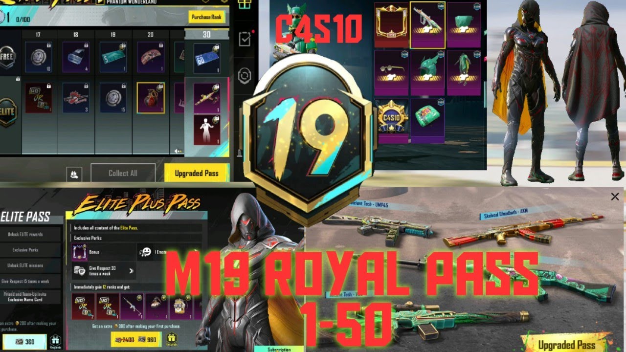 M19 ROYAL PASS LEVEL 1 - 50 REWARD | FREE GRENADE KILL MESSAGE | C4S10 ...