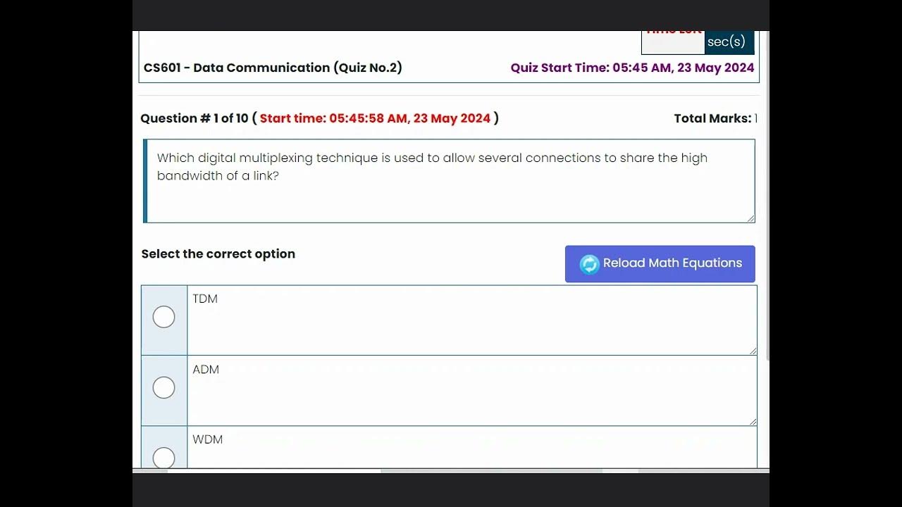 CS601 Quiz 2 Solution || CS601 - Data Communication || Spring 2024 || VU Zone - YouTube