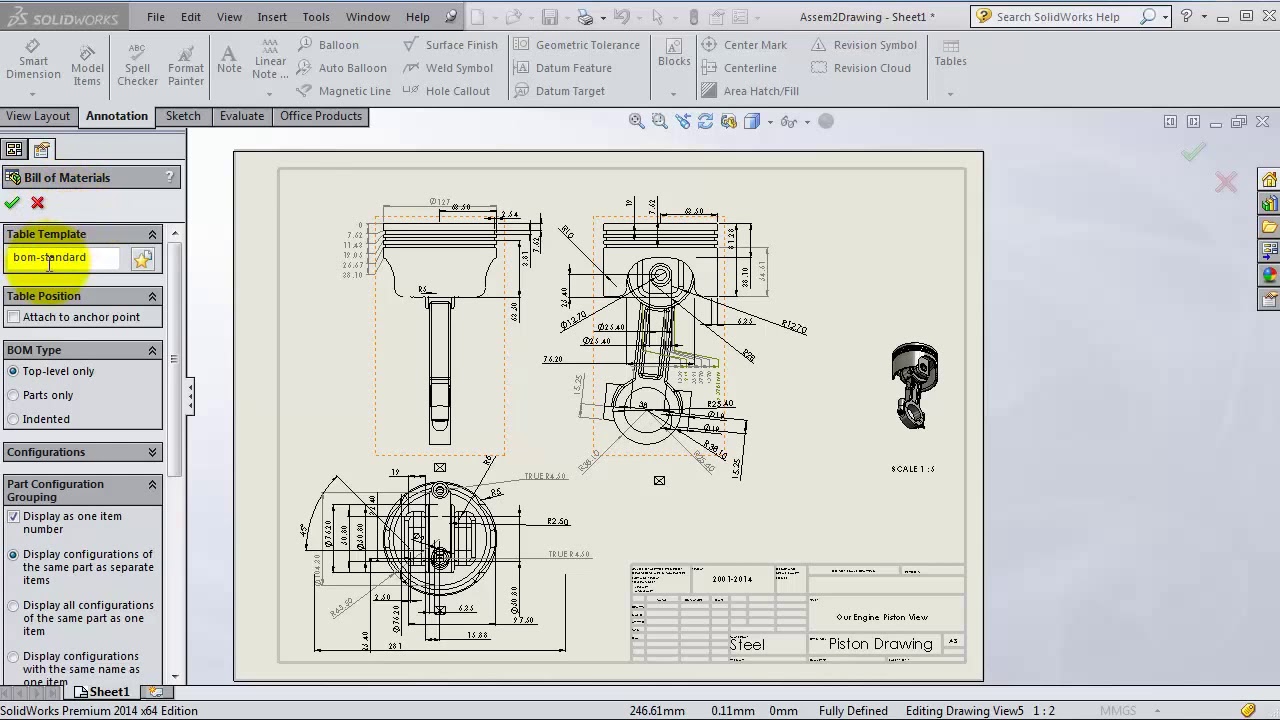 145 SolidWorks Drawing Tutorial BOM and Balloons HD - YouTube