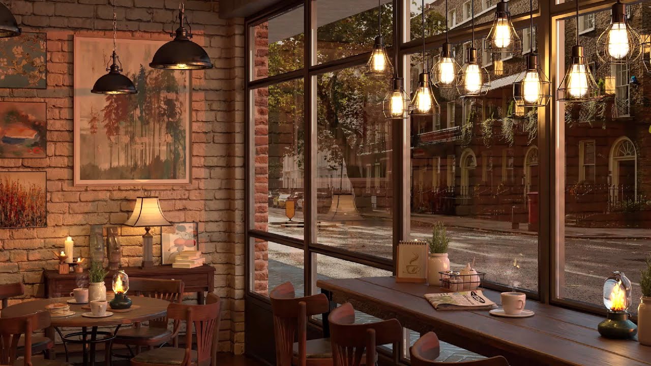 Cozy Autumn Cafe Ambience with Smooth Jazz Music Piano Music for relax ...