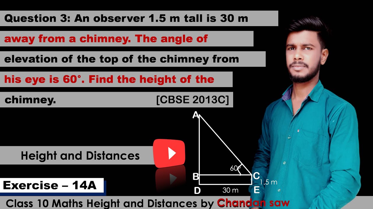 Class 10 Maths Height and Distances Exercise 14A Question 3 solution RS ...