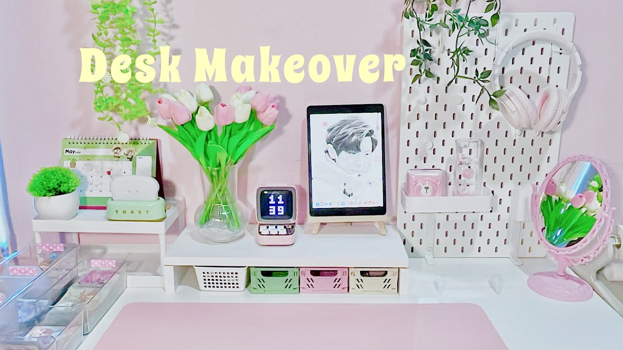 desk makeover aesthetic 🩰 ♡₊˚ 🐇・₊ 🎧🎀 #makeover - YouTube