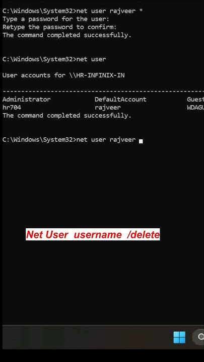 how to delete user account through cmd - YouTube