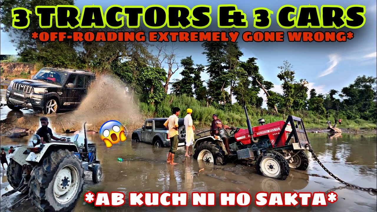 3 Tractors VS 3 Cars🔥 Off-Roading GONE EXTREME 😱 Tractor vs Car 😍 Thar ...