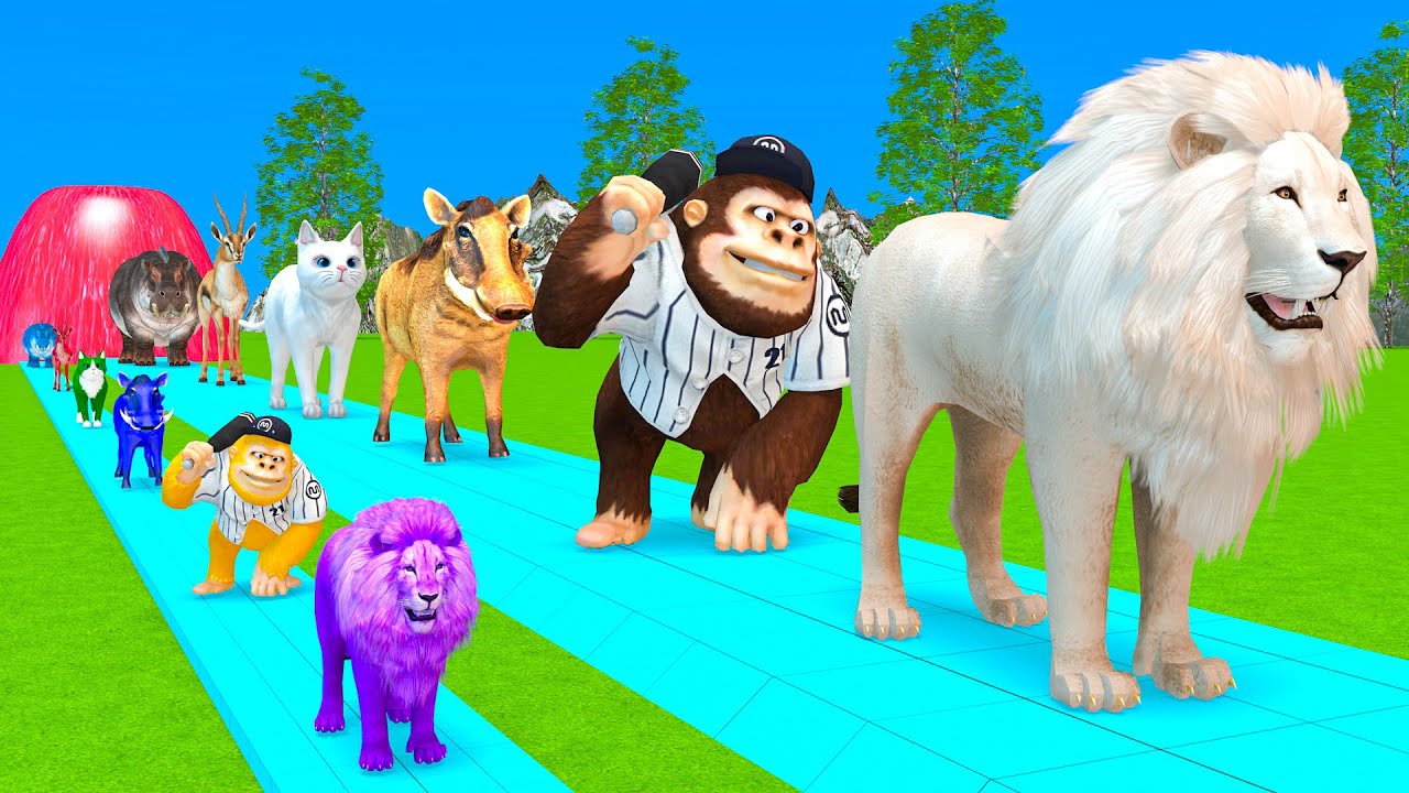 Long slide game with cow elephant gorilla hippo tiger - 3d animal games ...