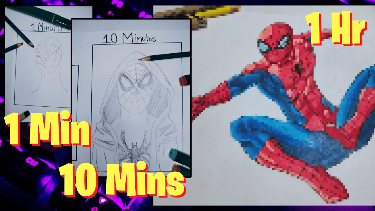 1 minuto vs. 10 minutos vs. 1 hora dibujo Spiderman | YoSoyAdair # ...
