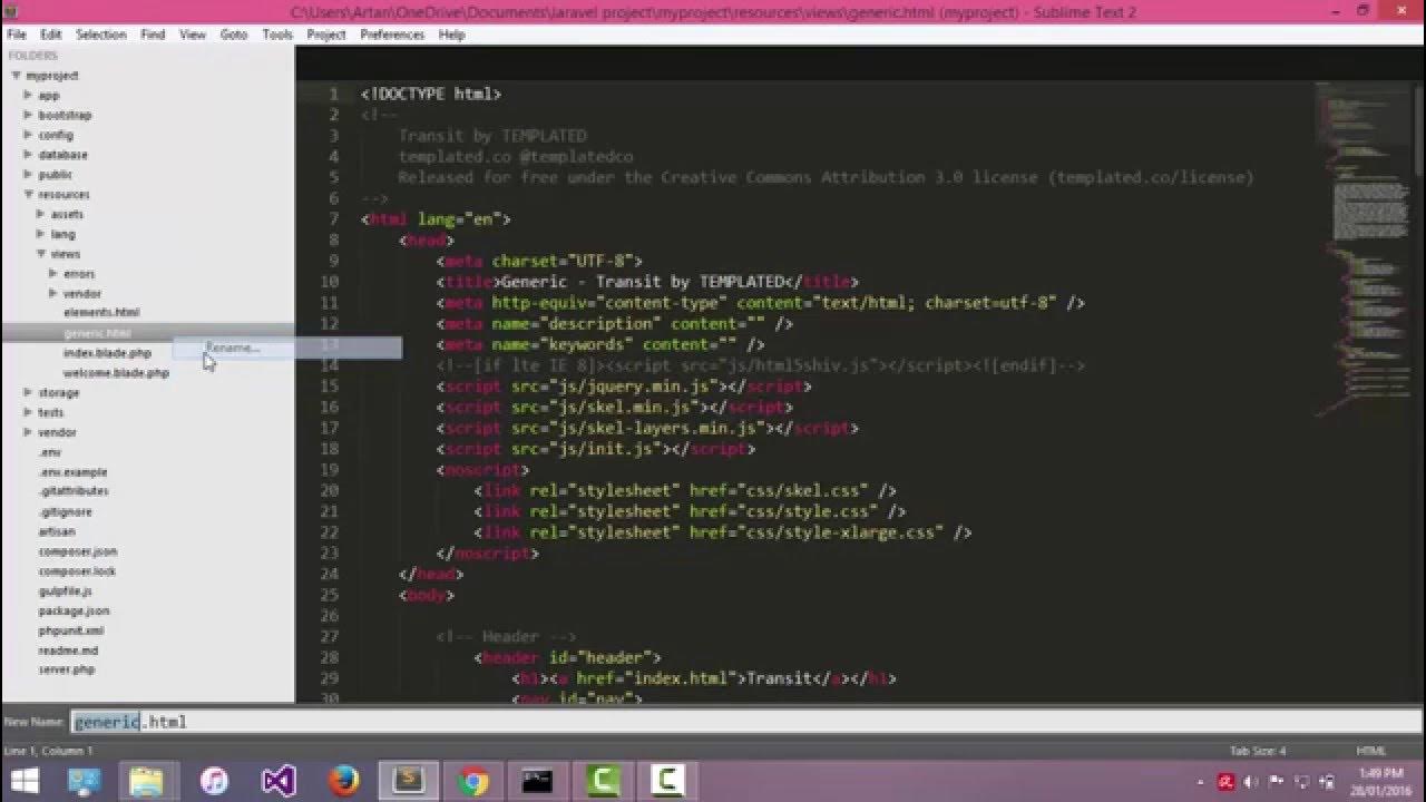 How to add html/css tamplete into Laravel - YouTube