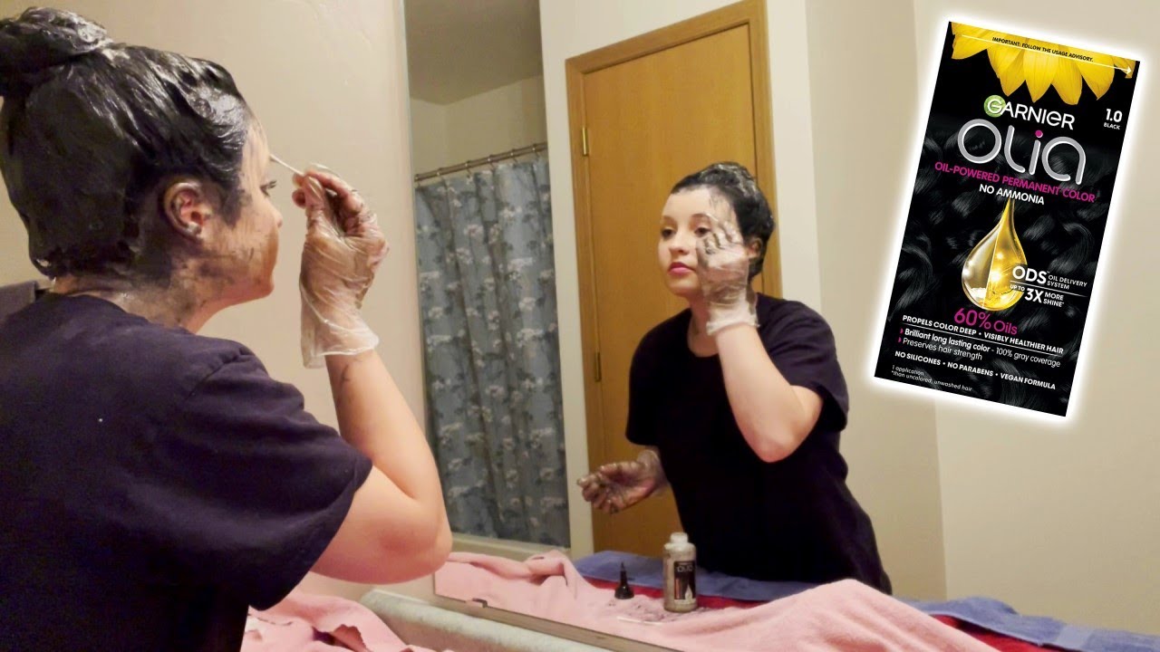 Dyeing My Hair Black Because It's Therapeutic | Garnier Olia (1.0 Black) - YouTube