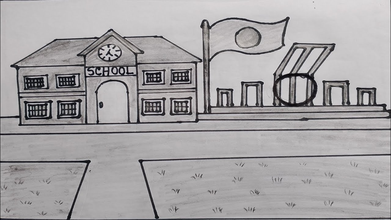 School drawing with Shaheed Minar। how to draw school। sowa moni arts ...